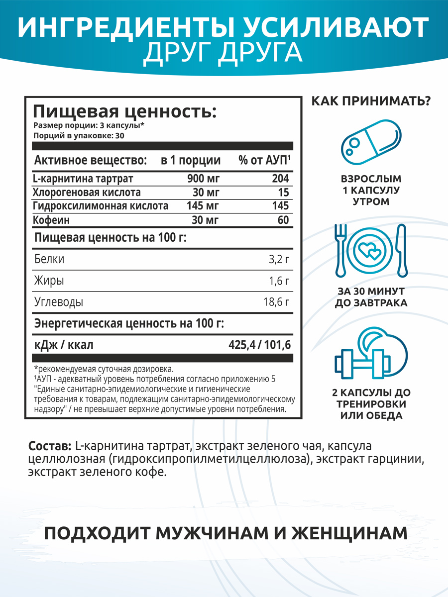 SOLAB / L-карнитин + зеленый чай, 90 капсул